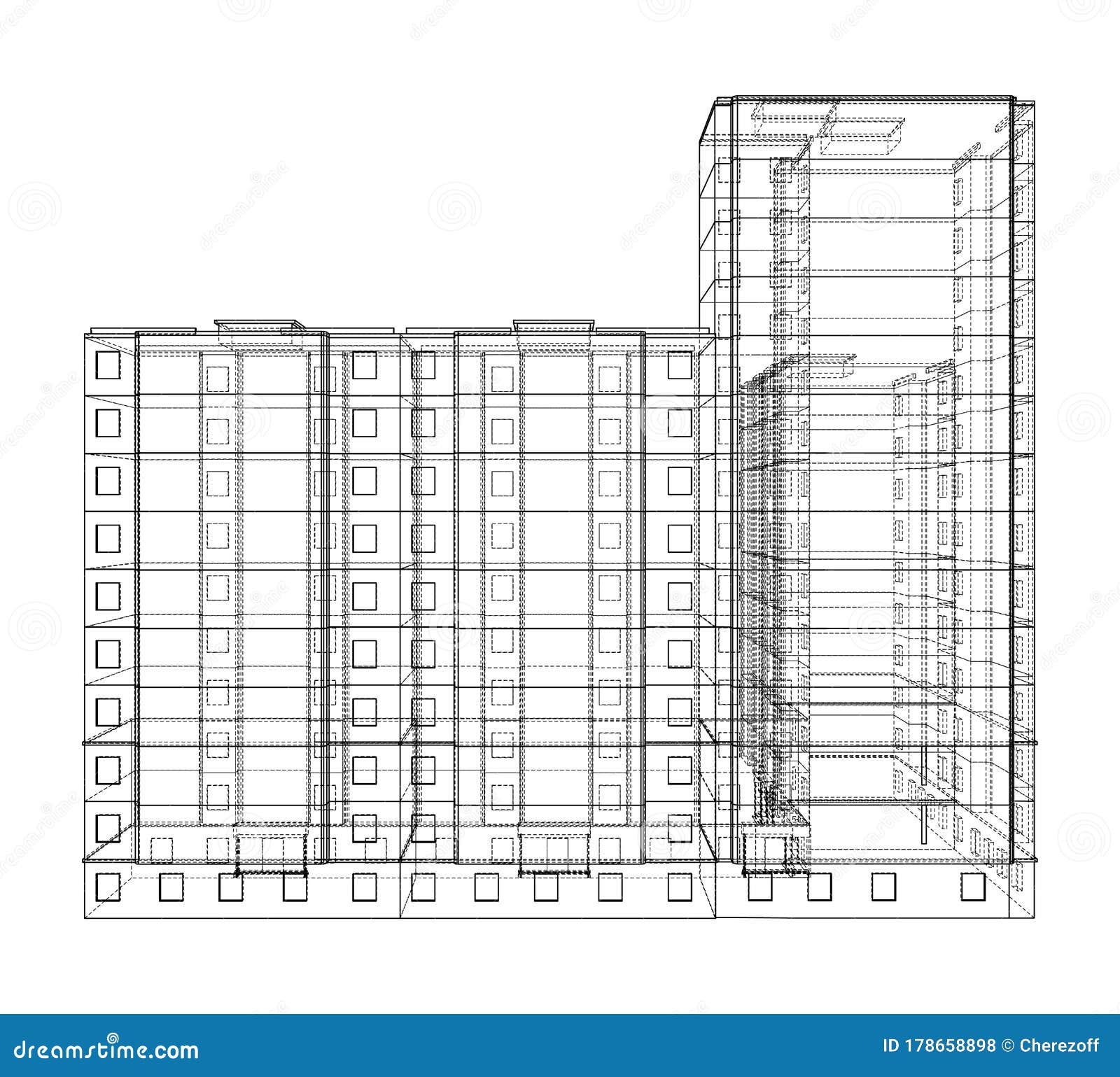 Vector Wire-frame Model of a Multi-storey Building Stock Vector ...