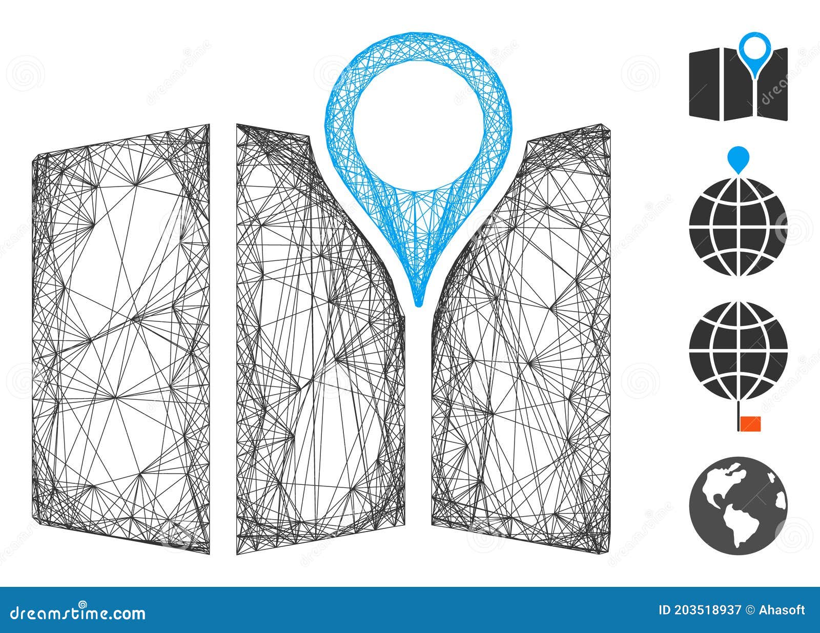 Linear Paper Map Vector Mesh Stock Illustration - Illustration of ...