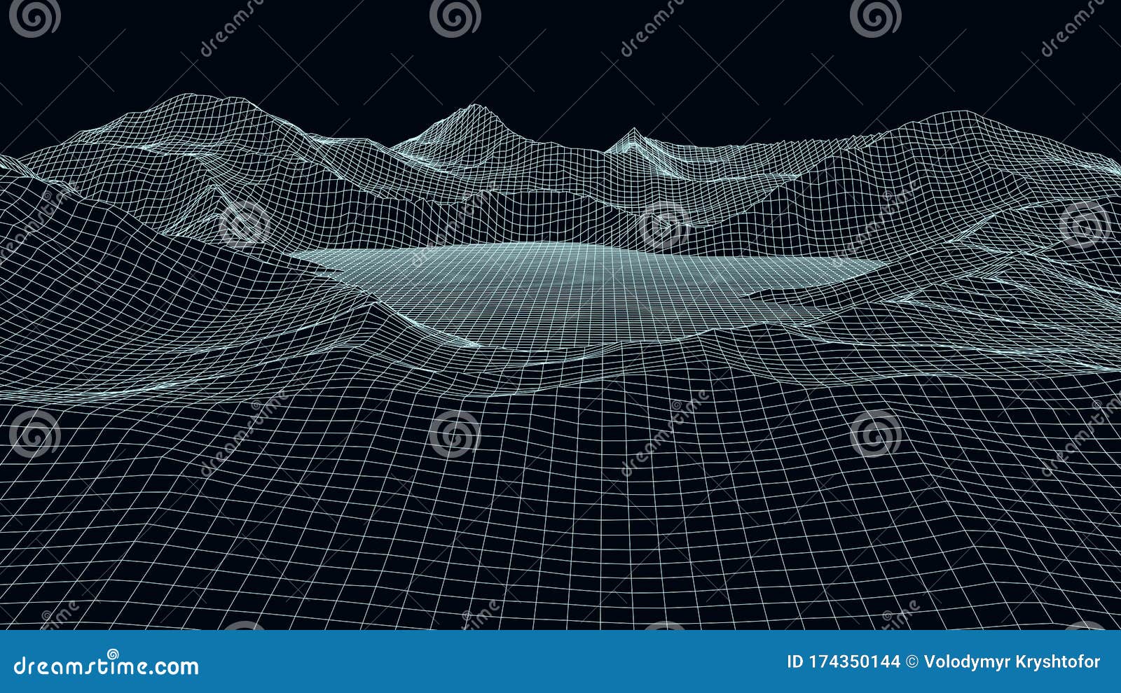 Vector Wireframe 3d Landscape. Technology Grid Illustration. Network of ...