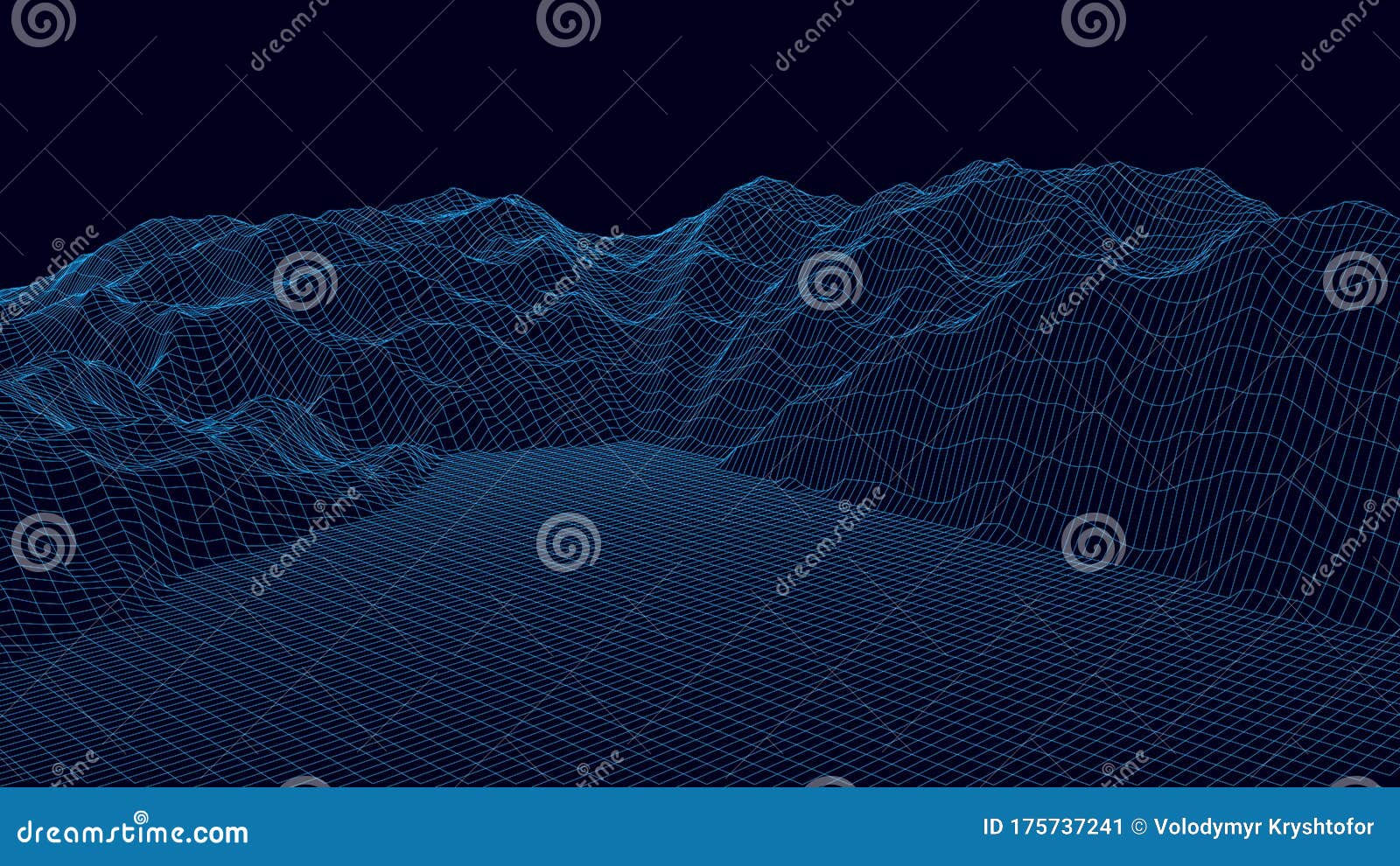 Vector Wireframe 3d Landscape. Technology Grid Illustration. Network of ...