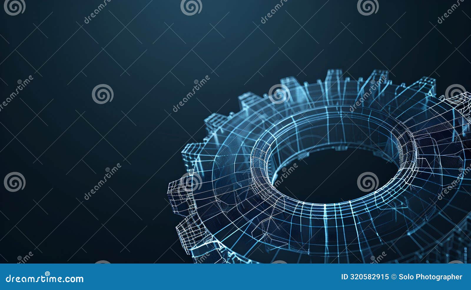 A Vector Wireframe Illustration of a Gear on a Dark Blue Background ...