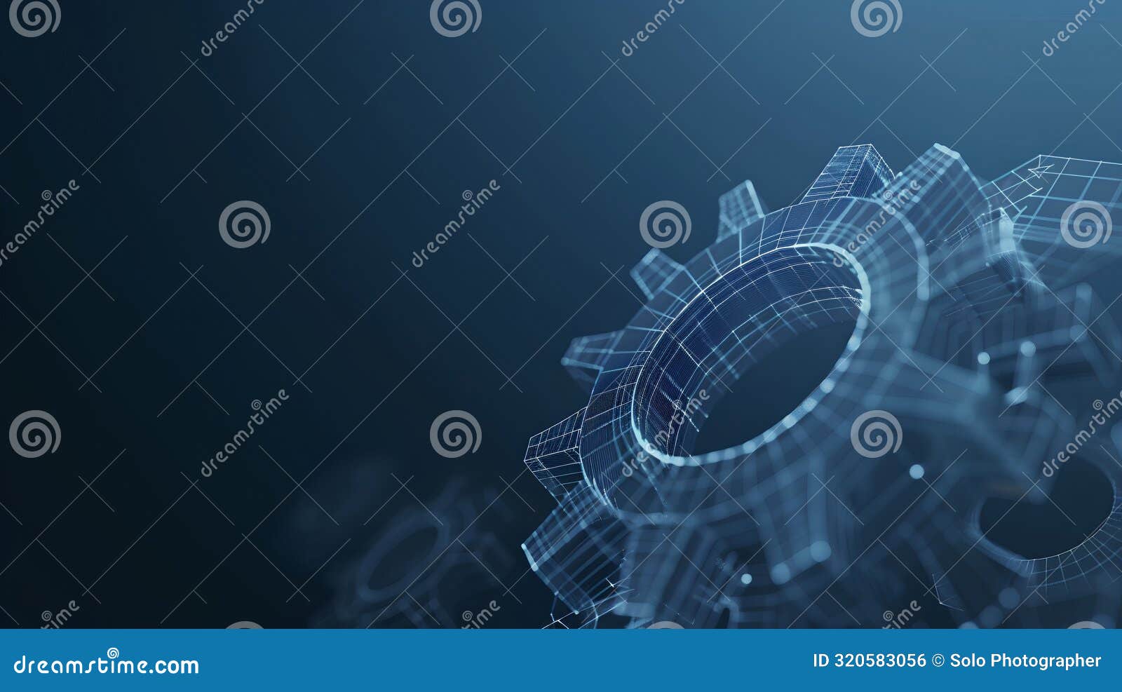 A Vector Wireframe Illustration of a Gear on a Dark Blue Background ...
