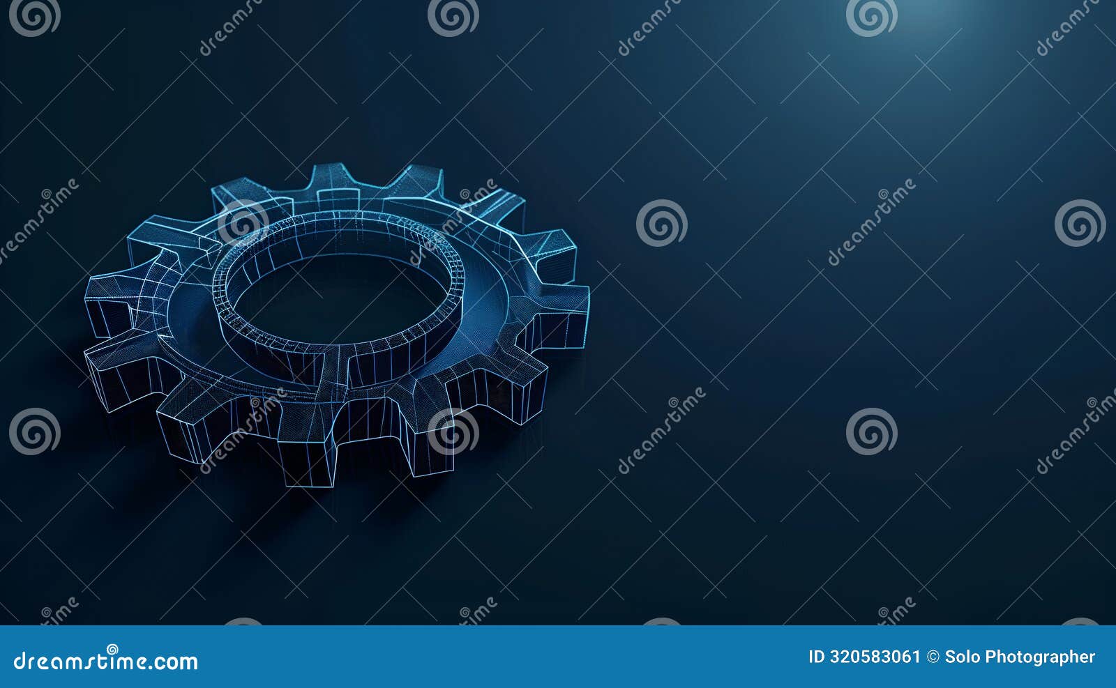 A Vector Wireframe Illustration of a Gear on a Dark Blue Background ...