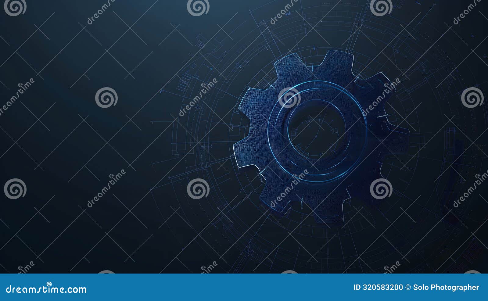 A Vector Wireframe Illustration of a Gear on a Dark Blue Background ...
