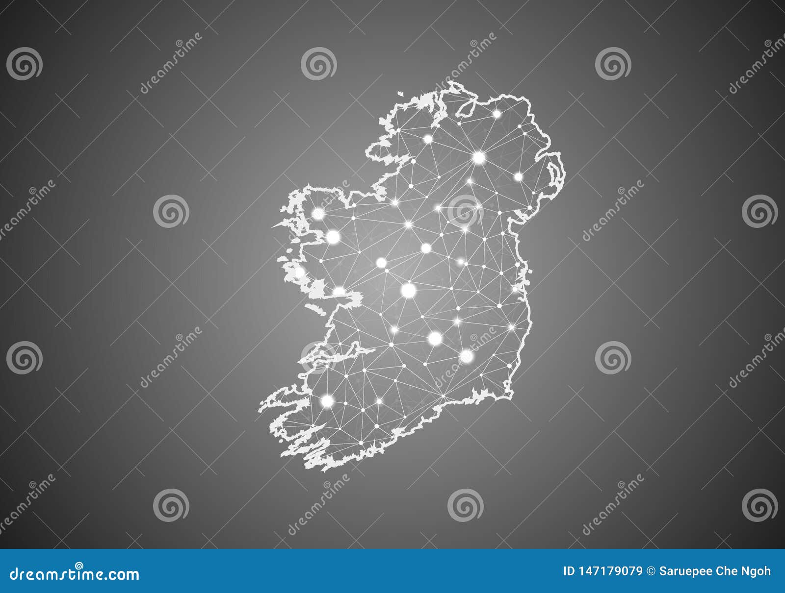 Vector Wireframe Mesh Polygonal of Ireland Map. Abstract Global ...