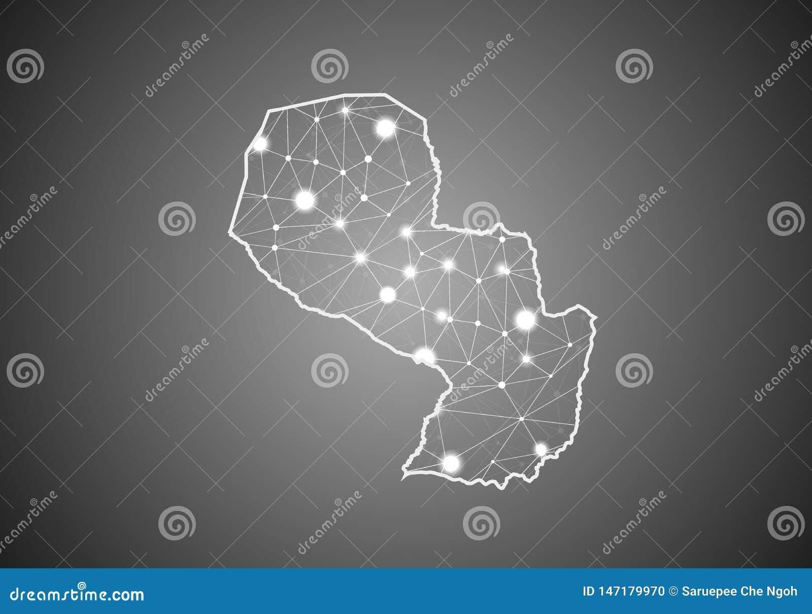 Vector Wireframe Mesh Polygonal of Paraguay Map. Abstract Global ...