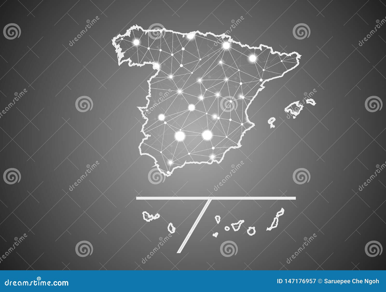 Vector Wireframe Mesh Polygonal of Spain Provinces Map. Abstract Global ...