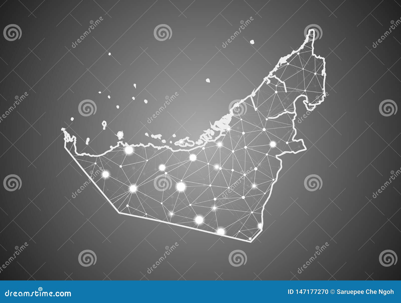 Vector Wireframe Mesh Polygonal of United Arab Emirates Map. Abstract ...