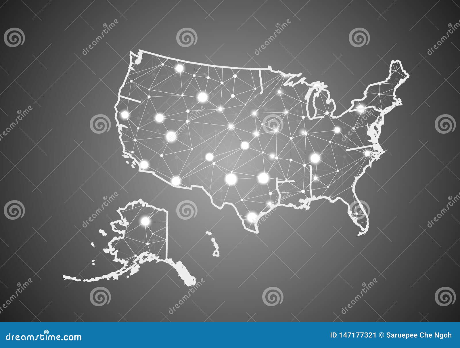 Vector Wireframe Mesh Polygonal of United State of American Map ...
