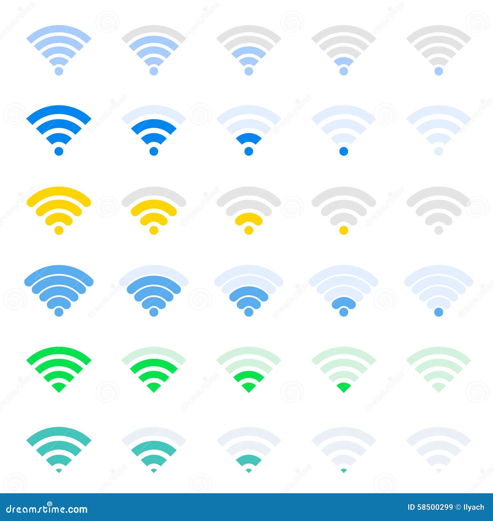 Vector Wireless Icons Set with Dynamic Indicators. Stock Vector ...