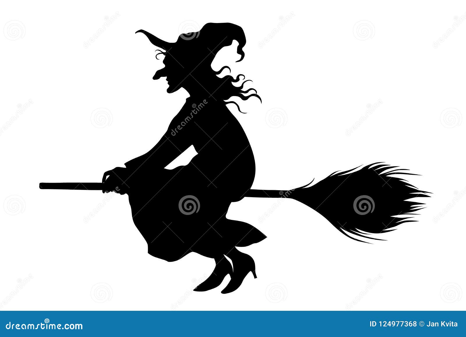 Vector Witch Flying On A Broomstick On White Background Stock Vector