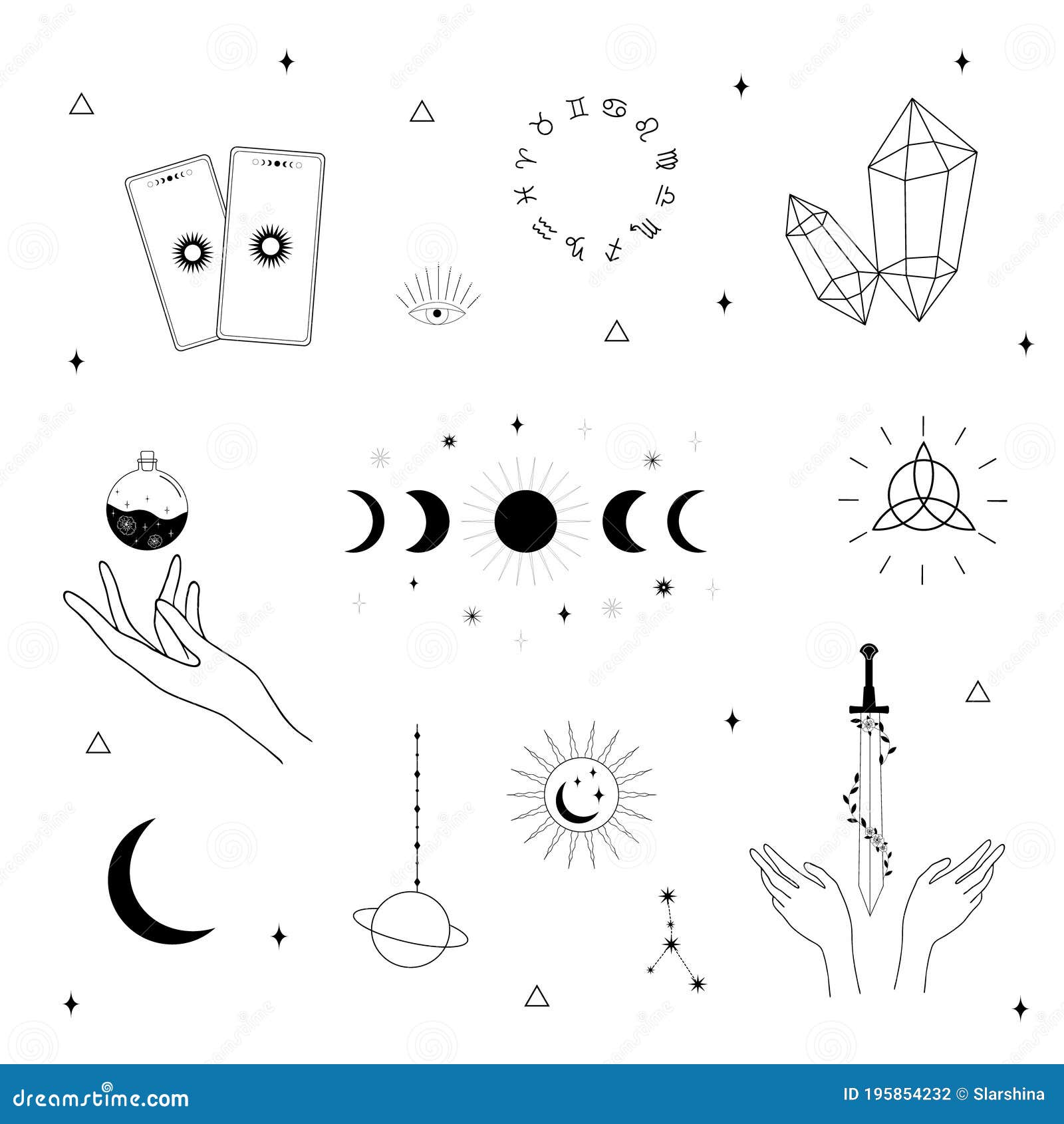 Vector Witch Magic Design Elements Set Hand Drawn Doodle Sketch Magician Collection
