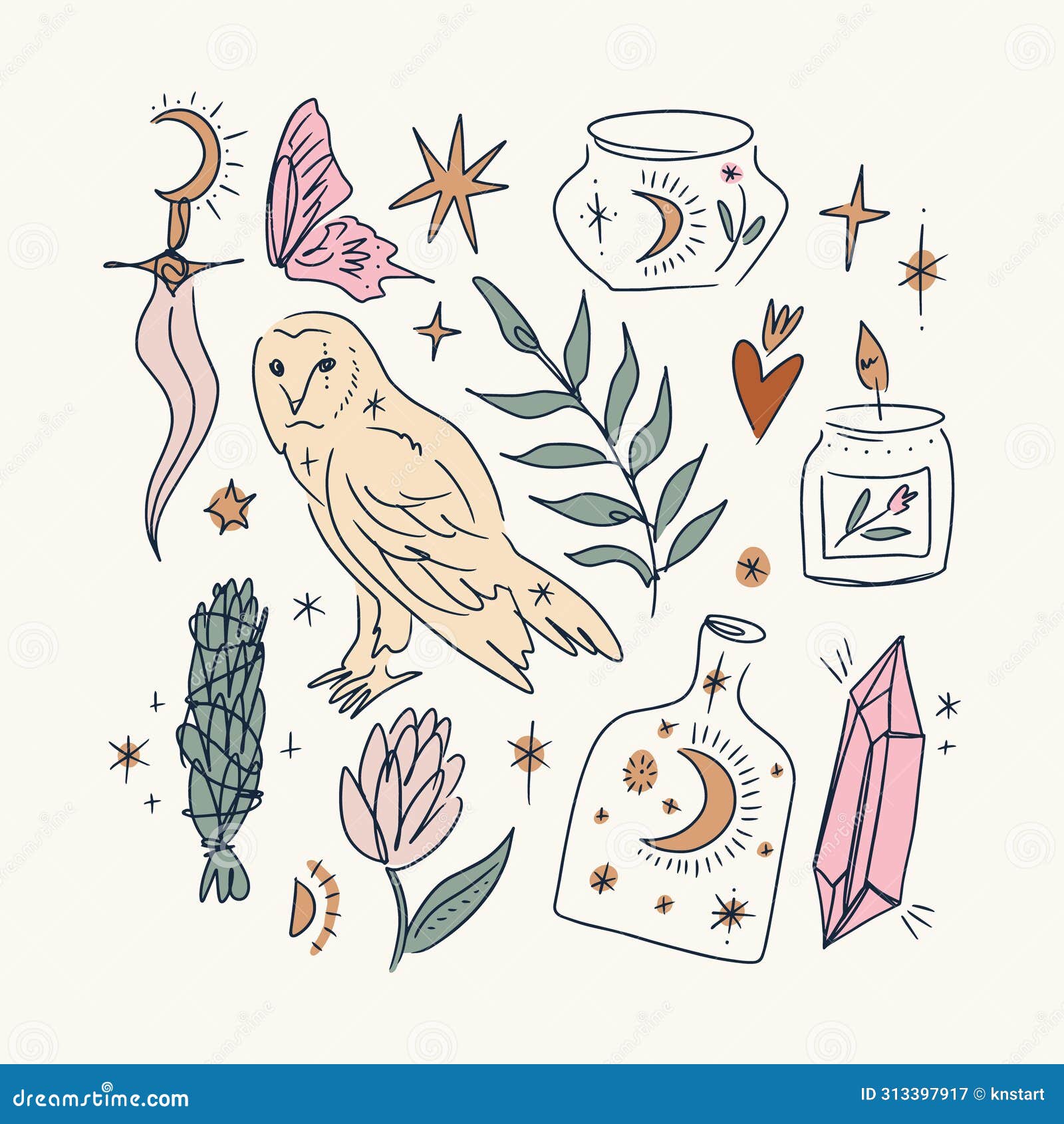 Vector Witch Mystical Magic Design Elements Set. Hand Drawn Doodle ...