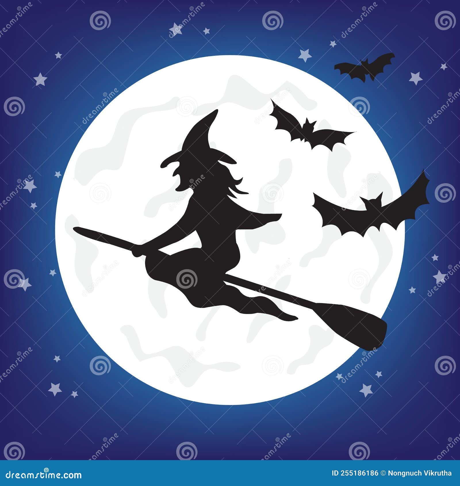 Vector Witch Silhouette Over The Moon Halloween Illustration Of