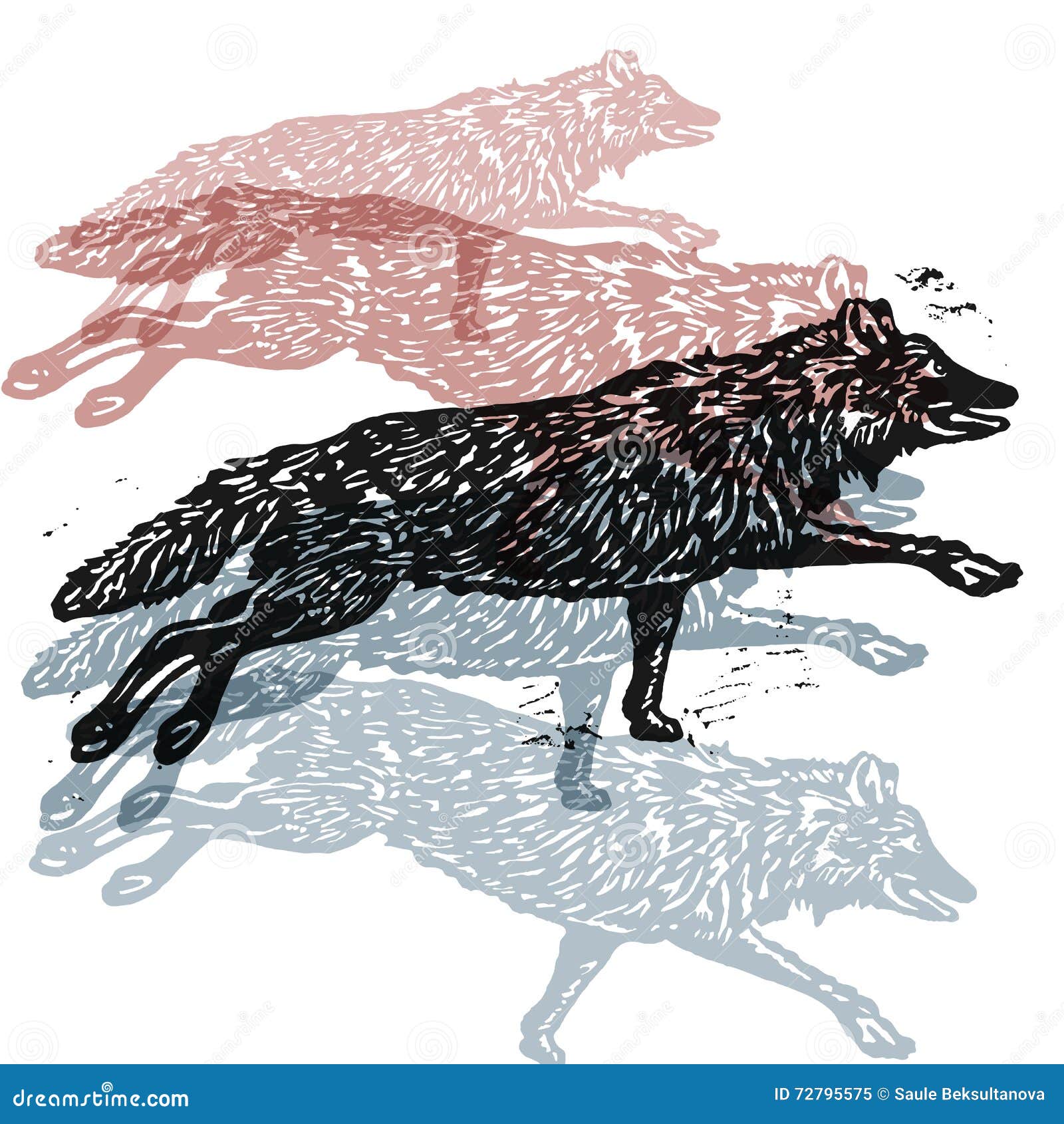 Vector Wolves in Abstract Composition Stock Illustration - Illustration ...