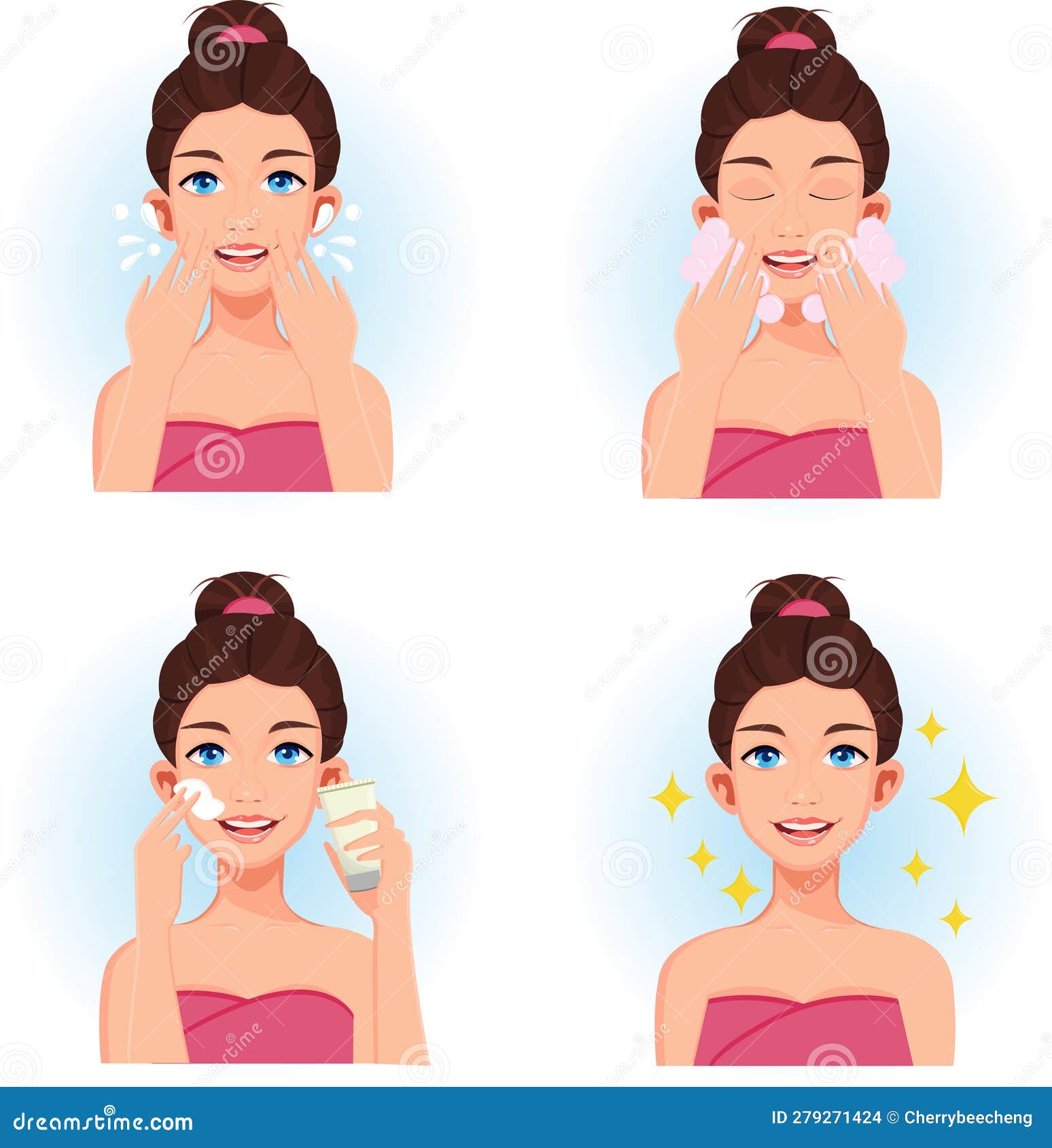 Vector a Woman Cleaning Her Face Foaming Cleanser Stock Vector ...