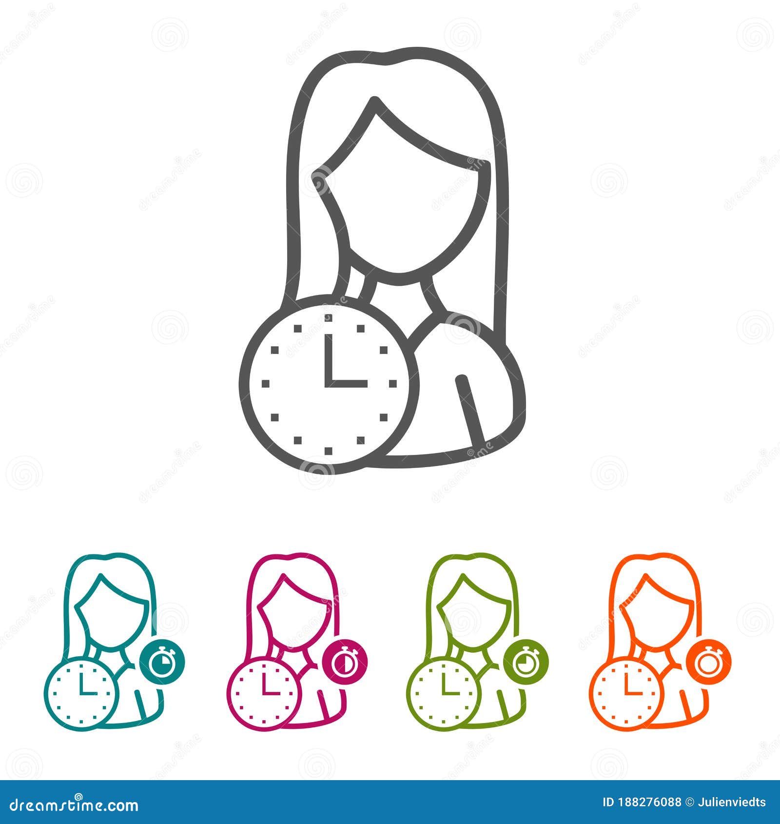 Woman with Clock Icons in Thin Line Style and Flat Design Stock ...