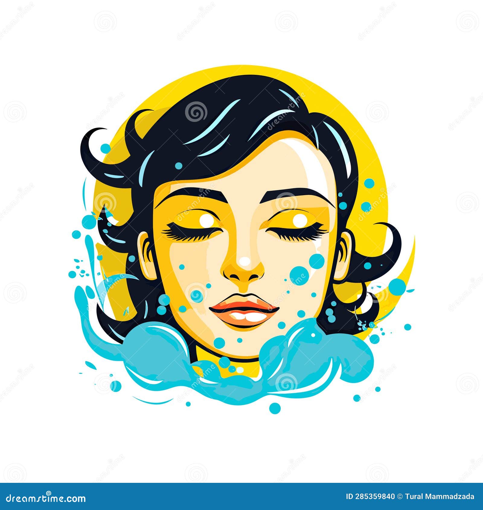 Vector of a Woman with Closed Eyes and Serene Expression, Captured in a ...