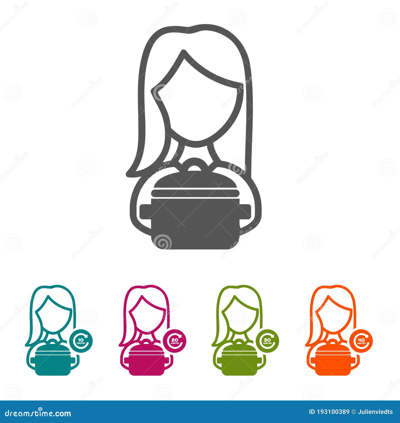 Woman with Cooking Icons in Thin Line Style and Flat Design Stock ...