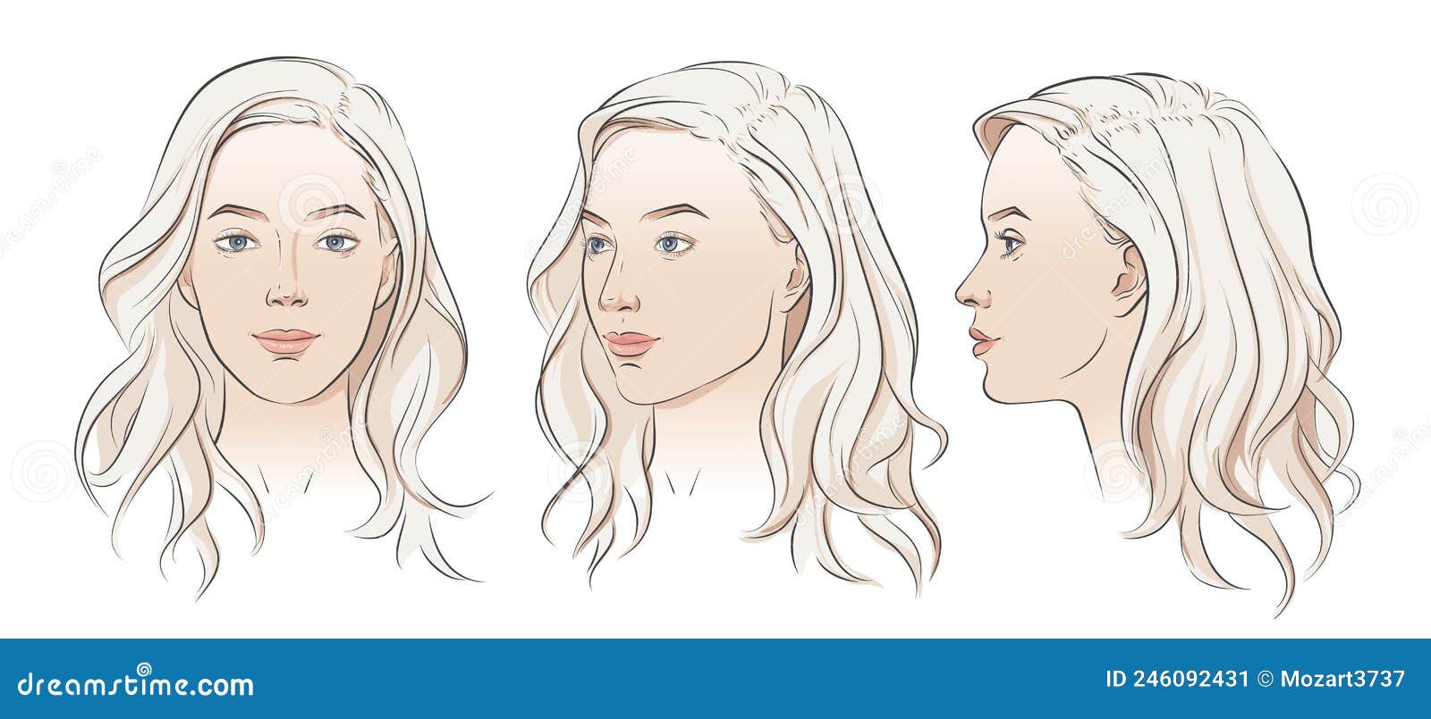 Vector Woman Face. Set Of Three Different Angles. Different View Front ... Vector Woman Face. Set Of Three Different Angles. Different View Front ...