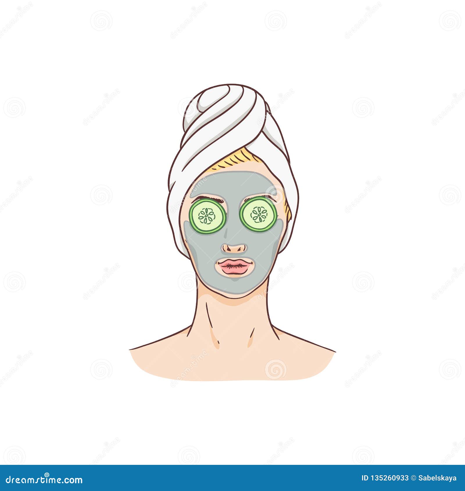 Vector Woman With Facial Mask And Cucumbers Stock Vector
