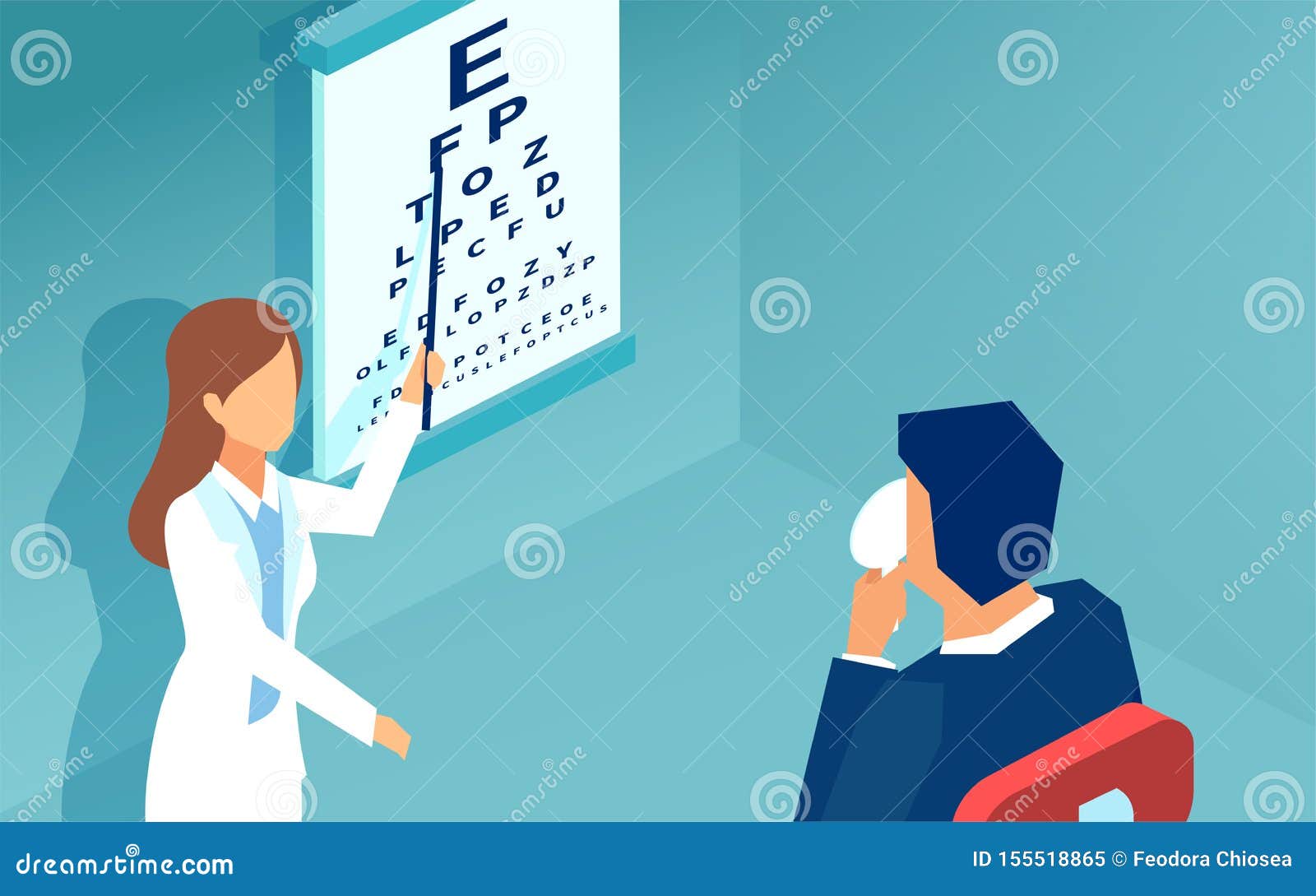 Vector of a Woman Ophthalmologist Examining Patient Using a Snellen ...