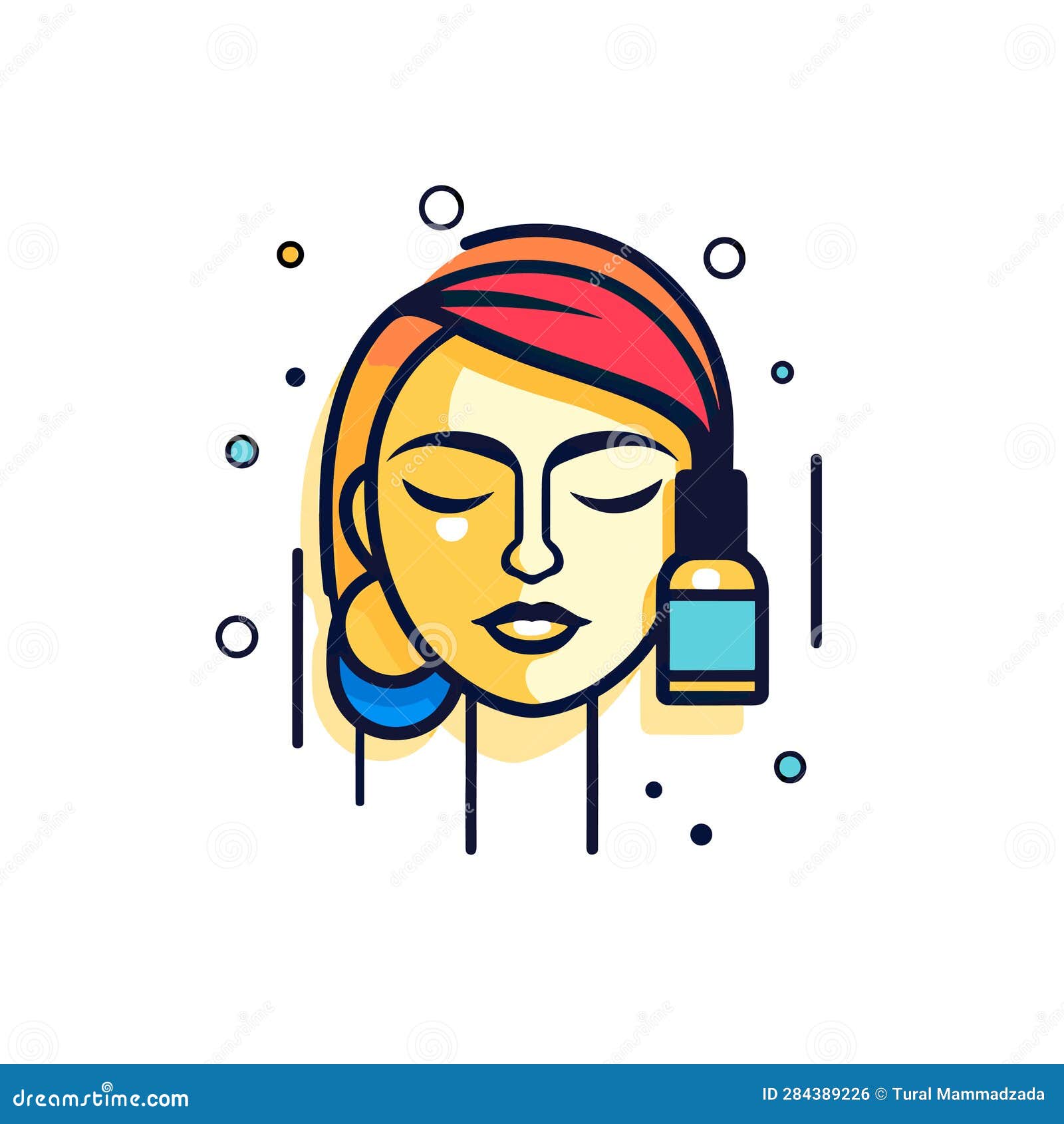 Vector of a Woman S Serene Face with Closed Eyes and a Bottle in Front ... Vector of a Woman S Serene Face with Closed Eyes and a Bottle in Front ...