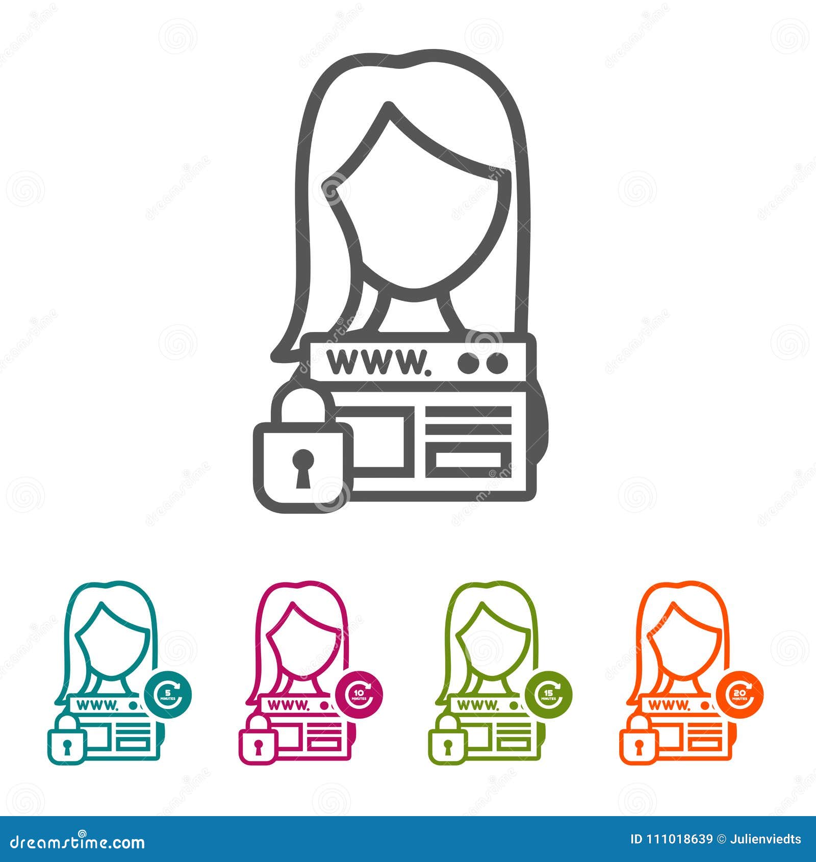 Vector Woman with Safe Website Icons in Thin Line Style and Flat Design ...