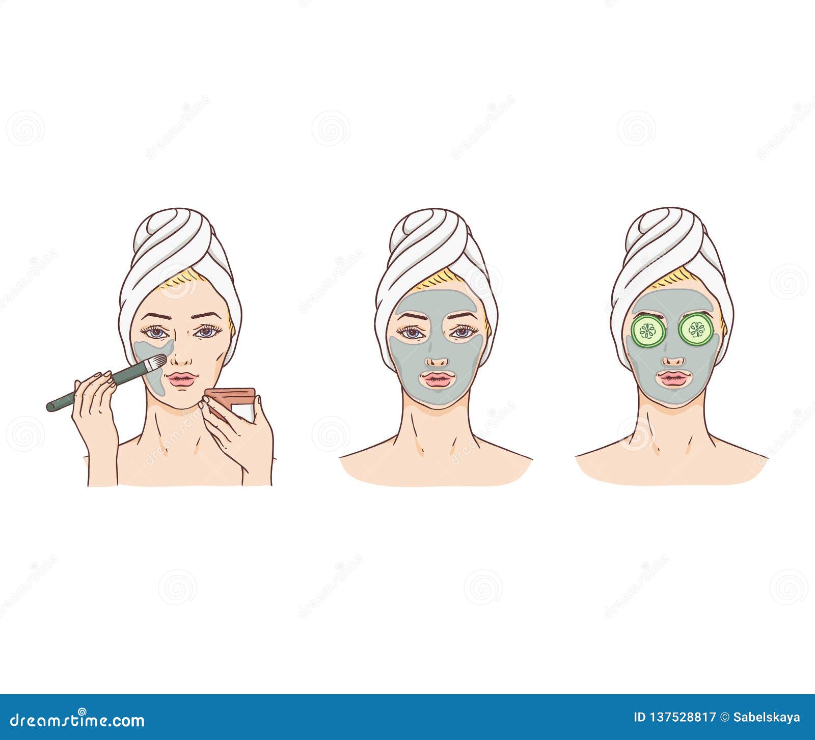 Vector Woman Applying Facial Mask Face Treatment Stock Vector