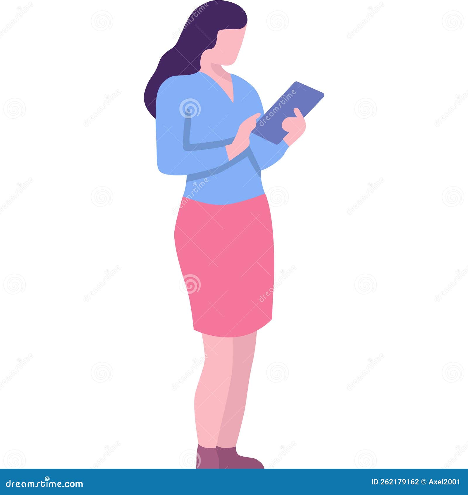 Vector Woman Use Mobile Tablet Flat Icon Stock Vector - Illustration of ...