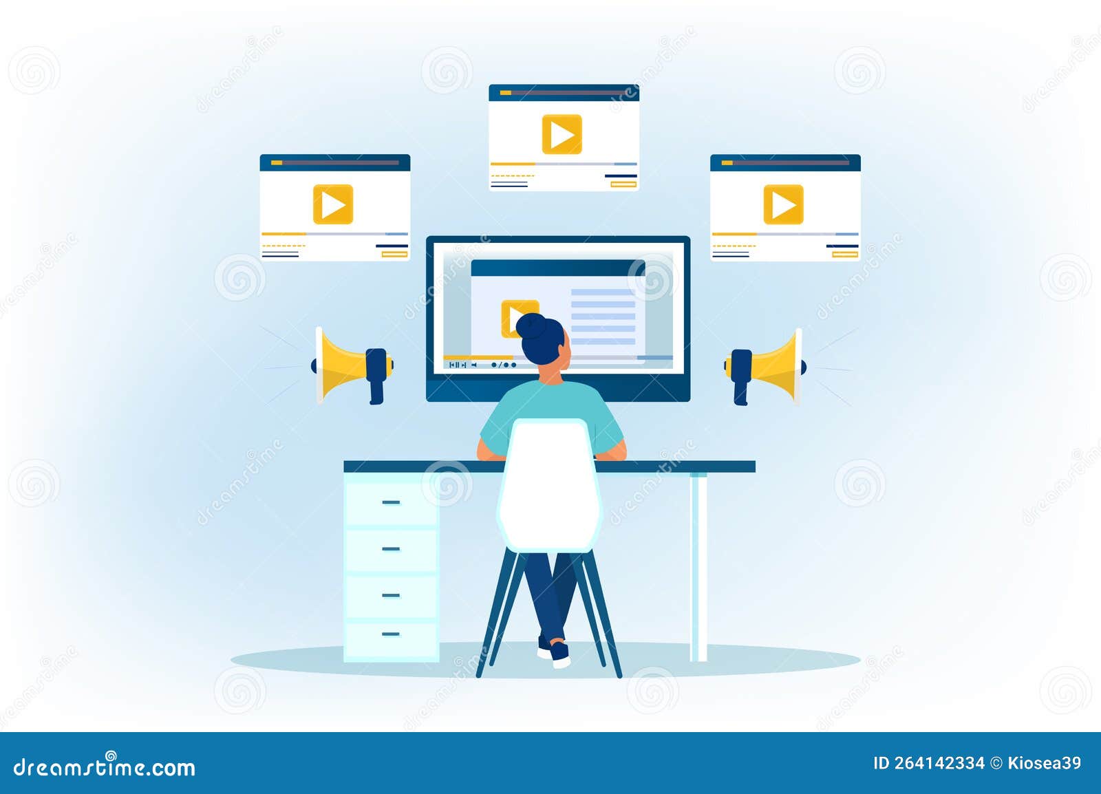 Vector of a Woman Working on Computer Creating Online Video Content and ...
