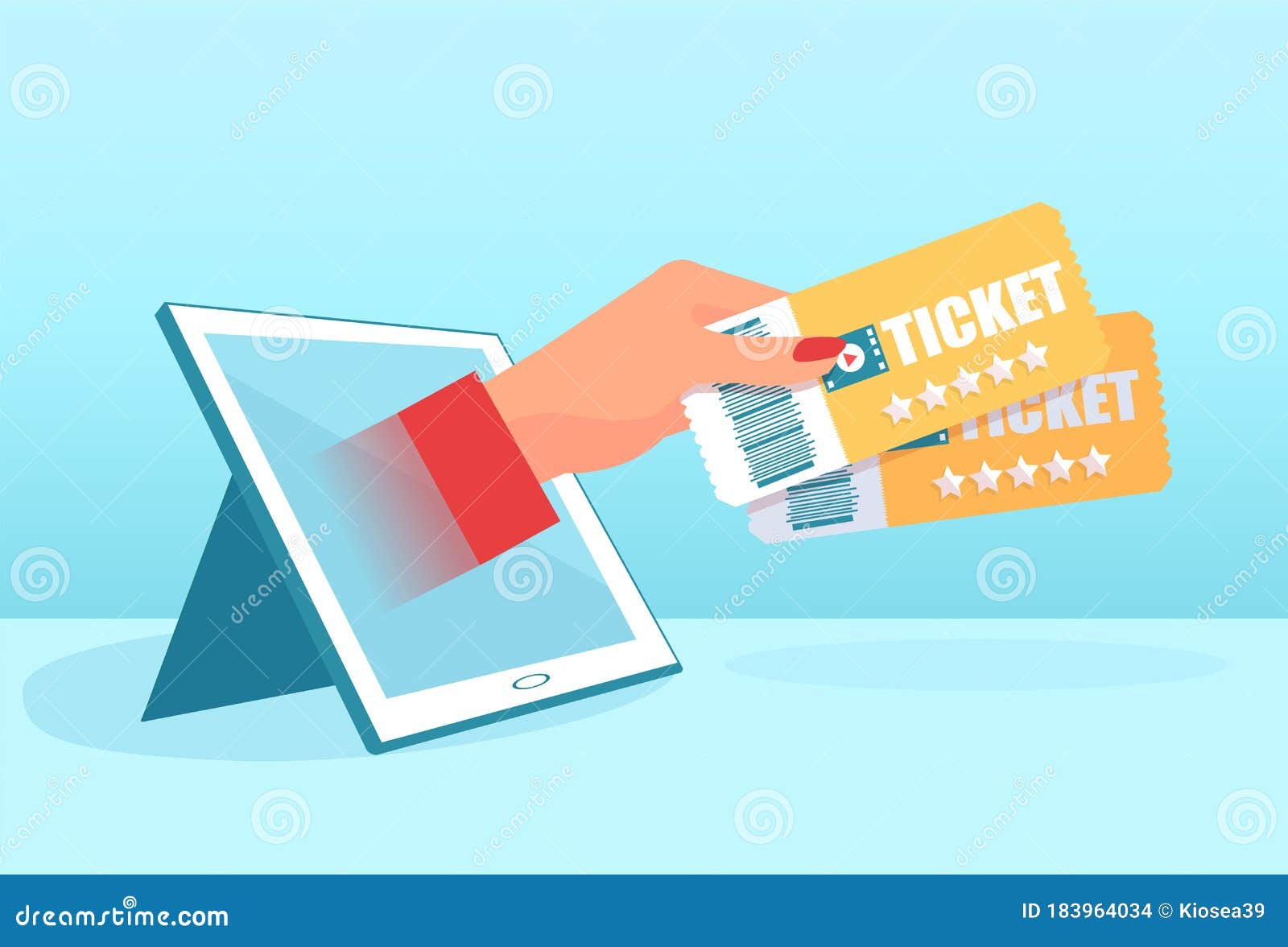 Vector of a Womans Hand with Tickets Coming from a Tablet Computer ...