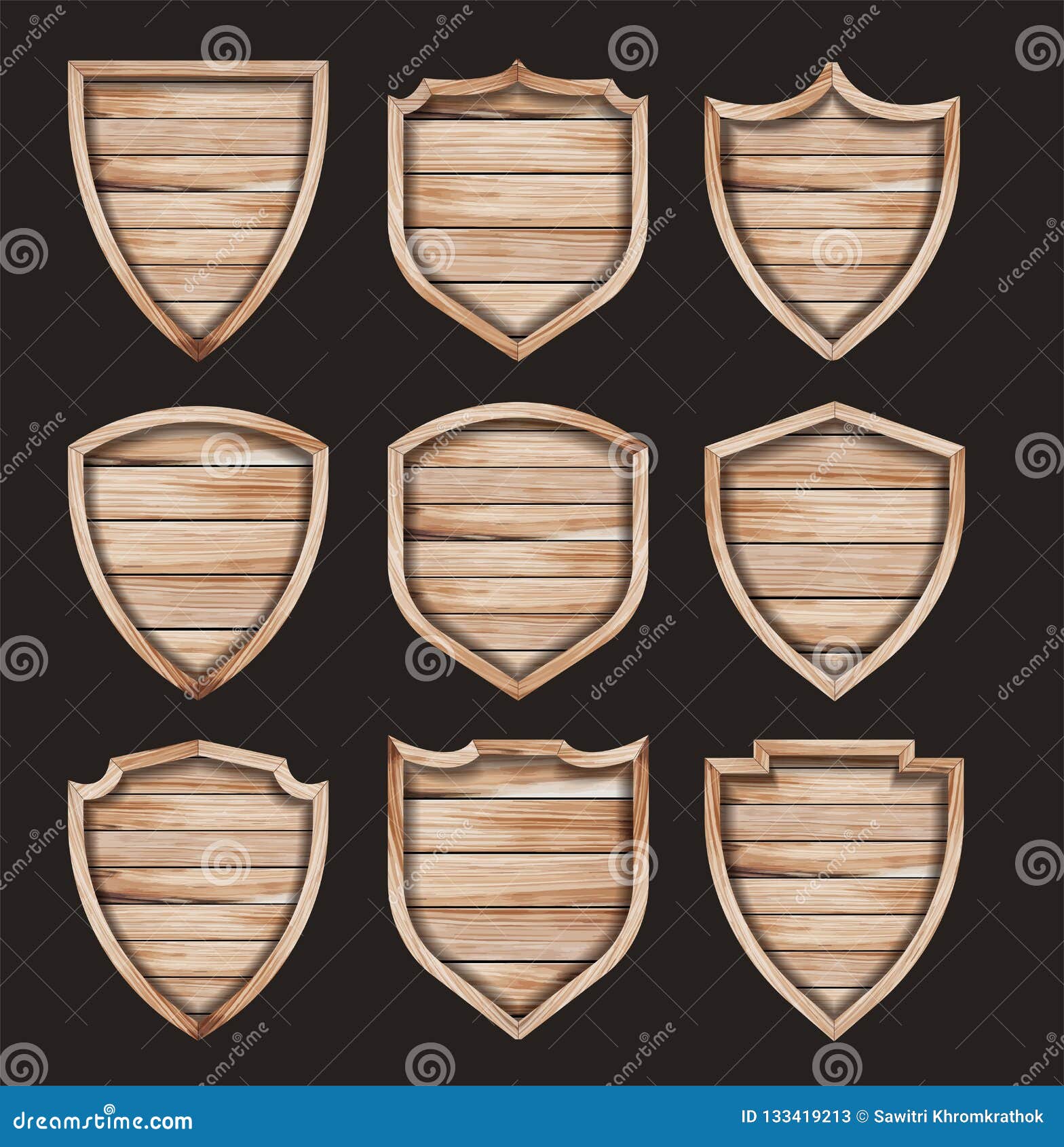 Vector Wood Shield Realistic Wooden Texture Sign Stock Vector ...
