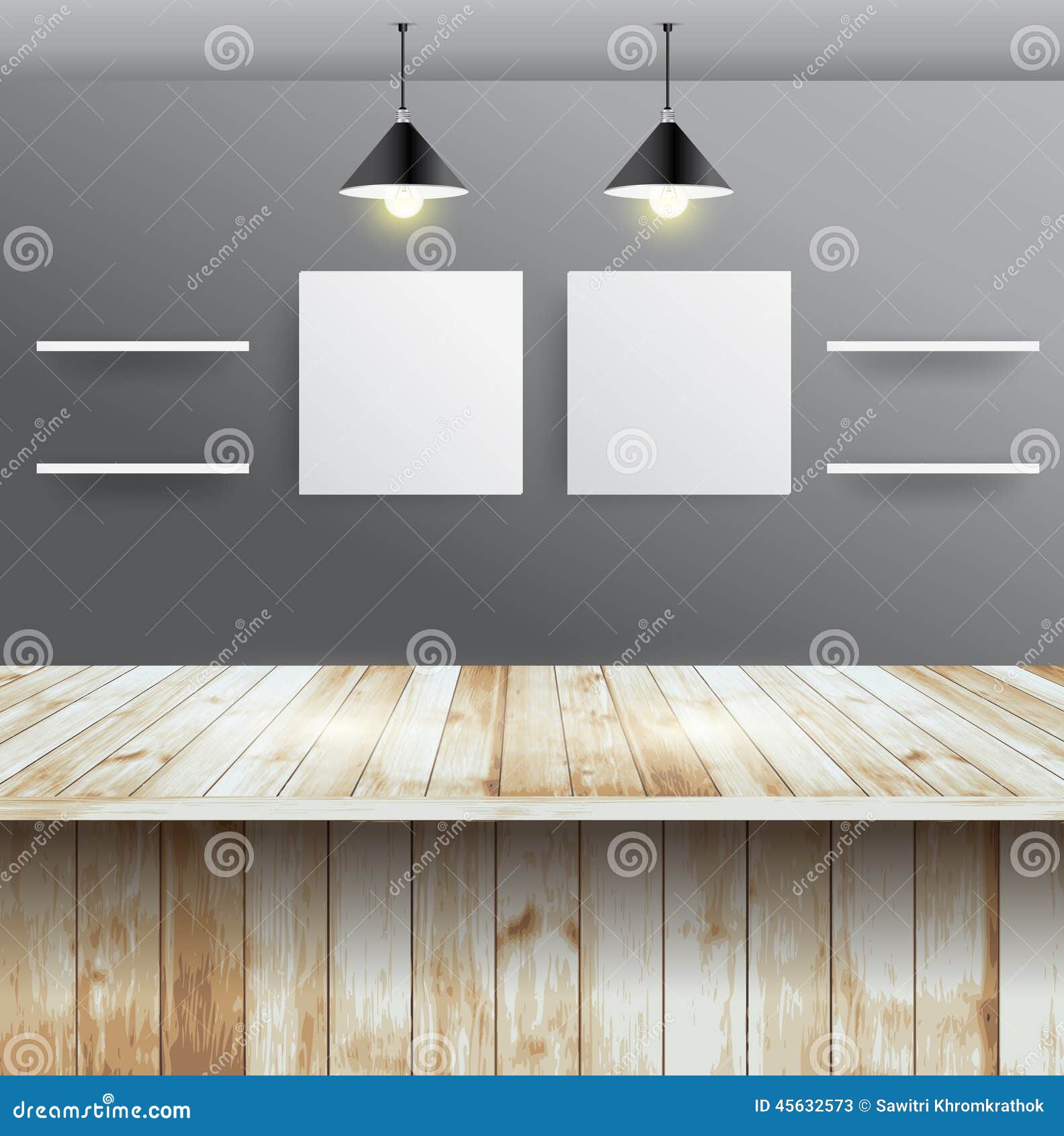 Vector Wood Table with Wall Room Interior Design Stock Vector ...