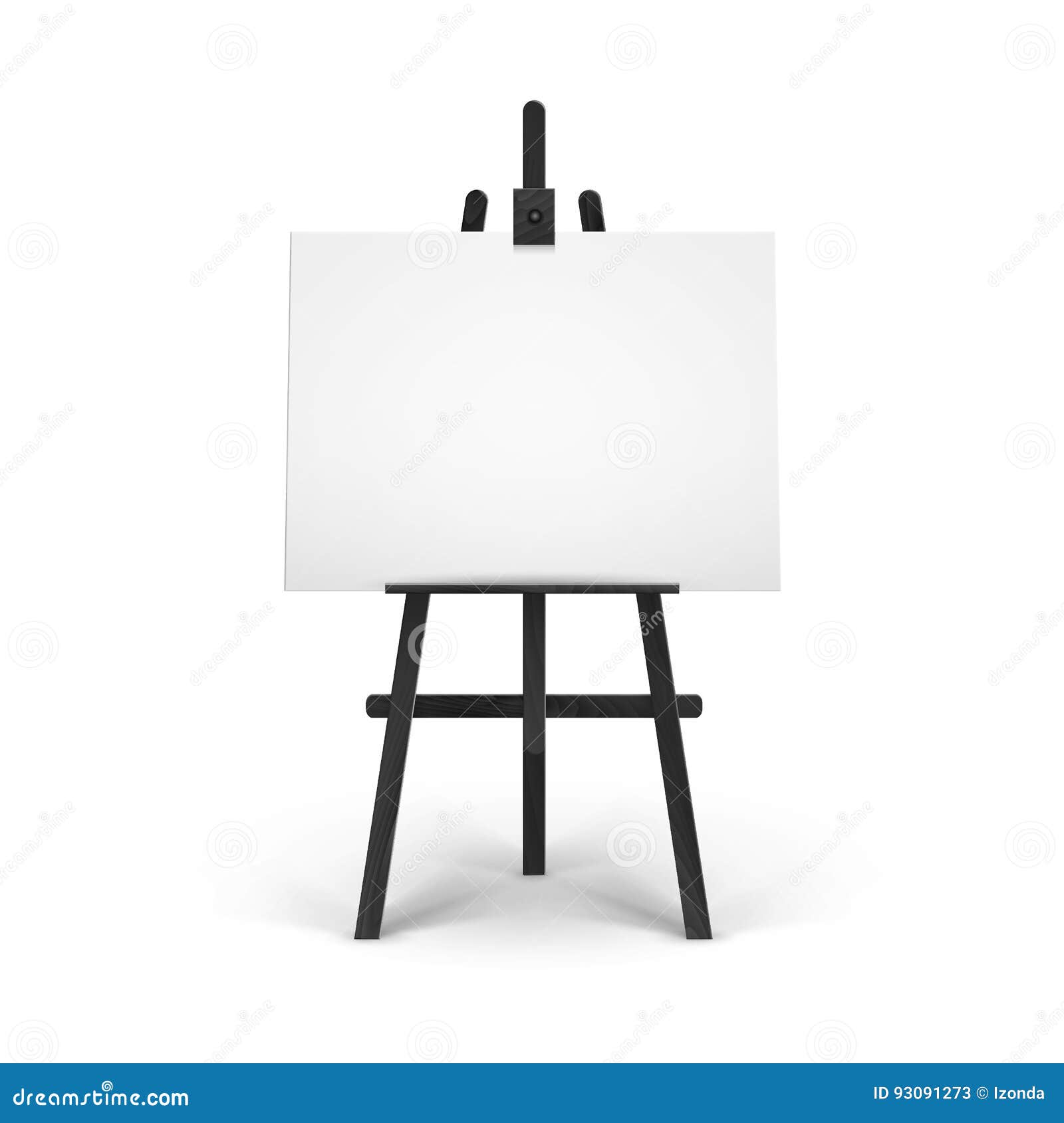 Vector Wooden Black Easel with Mock Up Empty Blank Horizontal Canvas on ...
