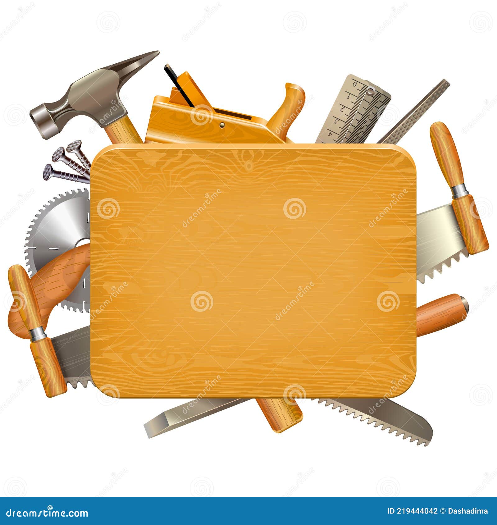 Vector Wooden Board with Carpentry Tools Stock Vector - Illustration of ...