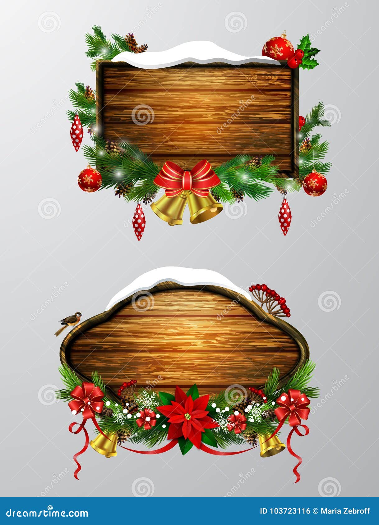Vector Wooden Christmas Board Stock Vector - Illustration of bells ...