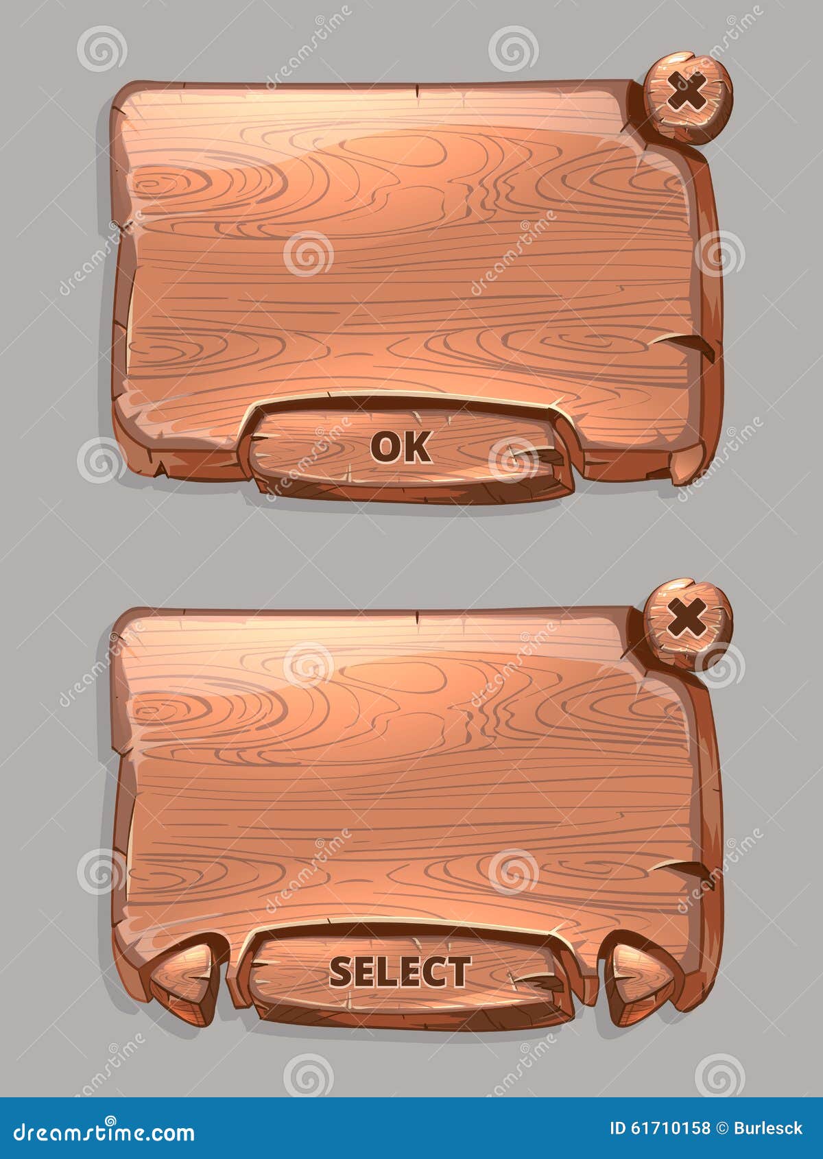 Vector Wooden Panels for Game UI in Cartoon Style Stock Vector ...