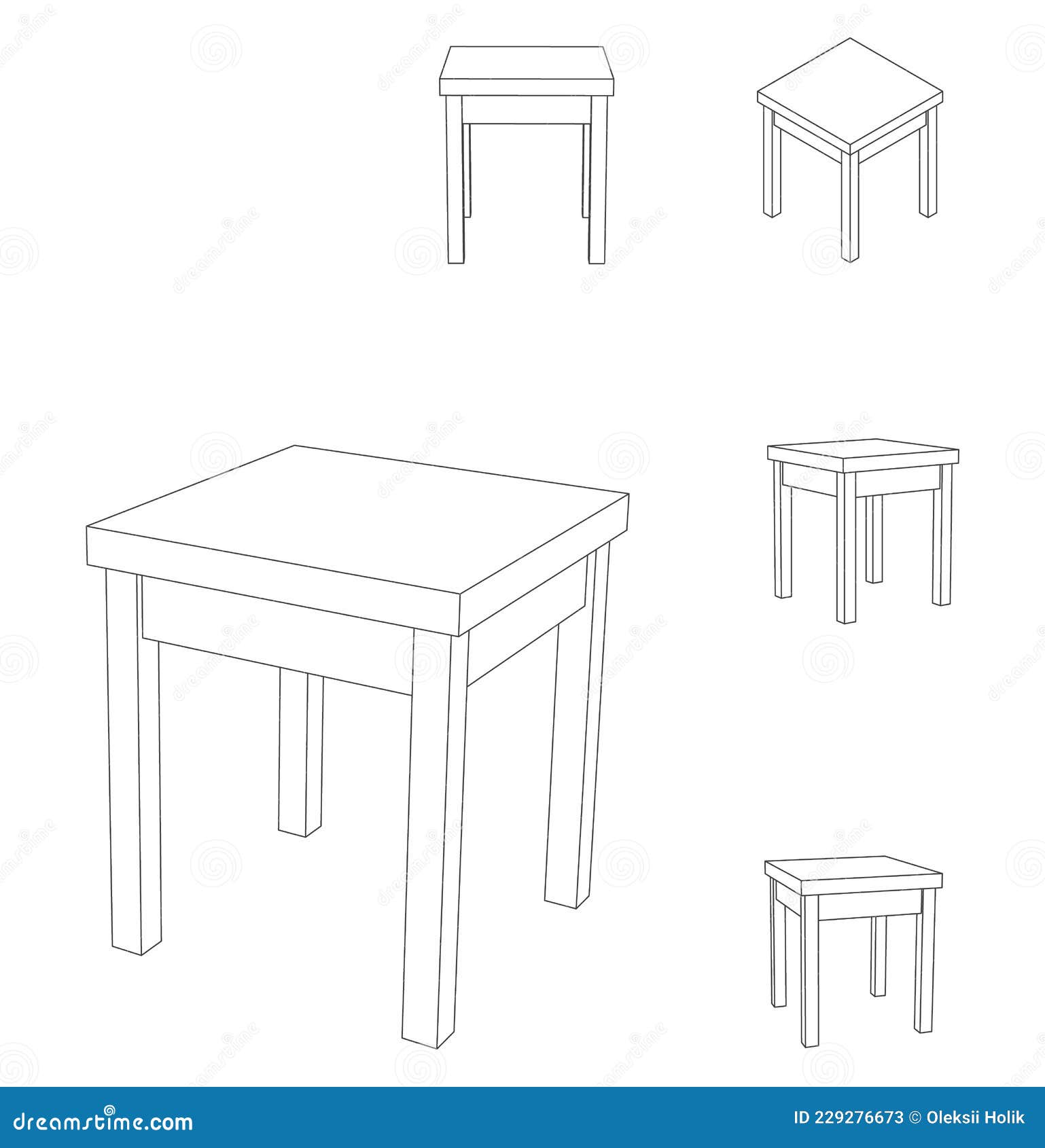 Vector Wooden Square Stool Chair, Outline Illustration Stock Vector ...