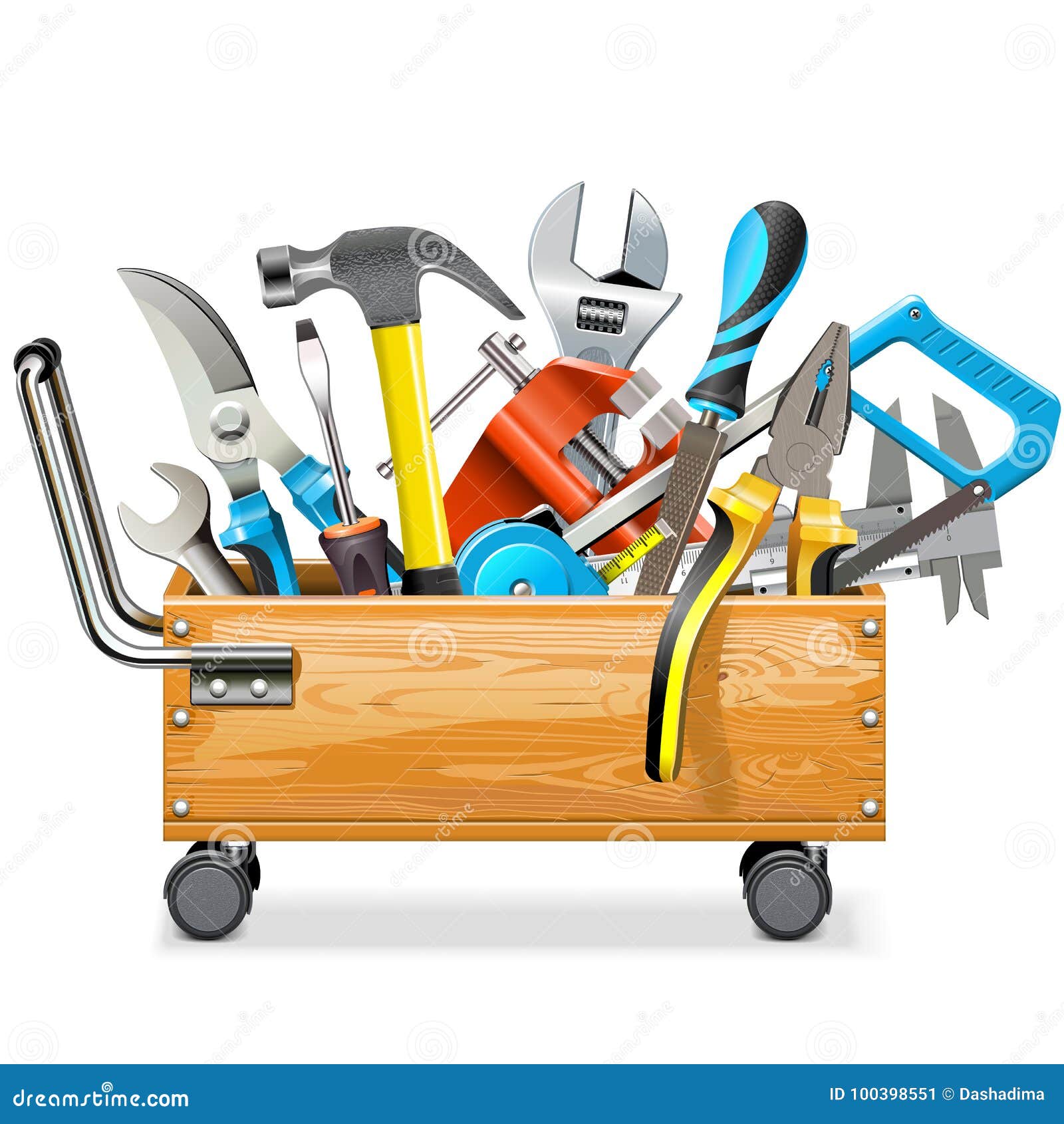 Vector Wooden Toolbox Trolley with Tools Stock Vector - Illustration of ...