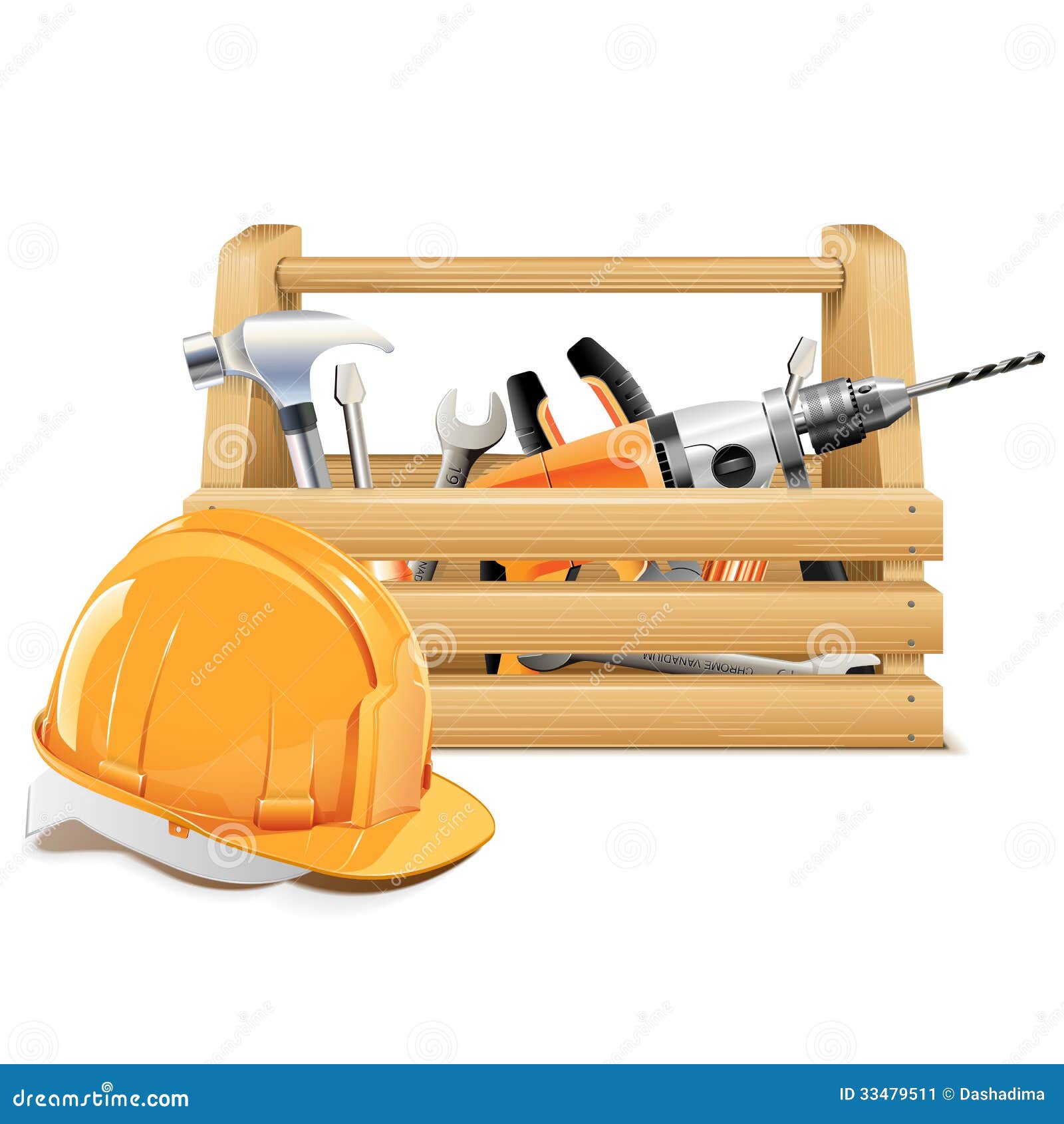 Vector Wooden Toolbox stock vector. Illustration of instruments - 33479511