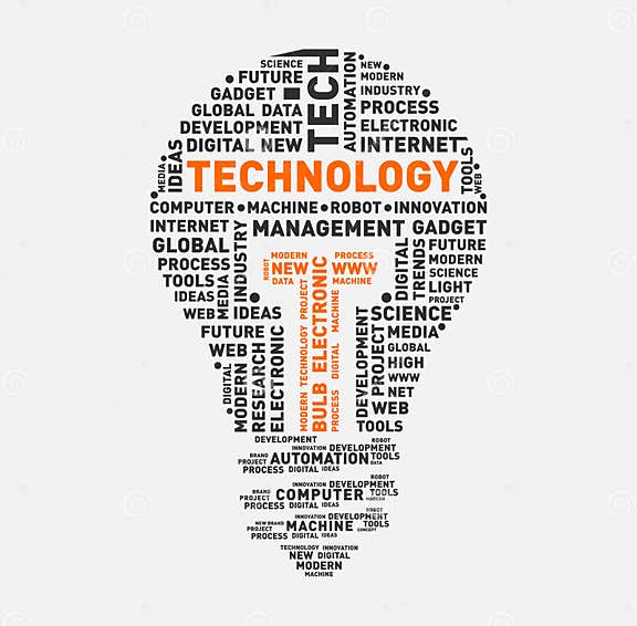 Vector Word Cloud of Technology Light Bulb Stock Vector - Illustration ...