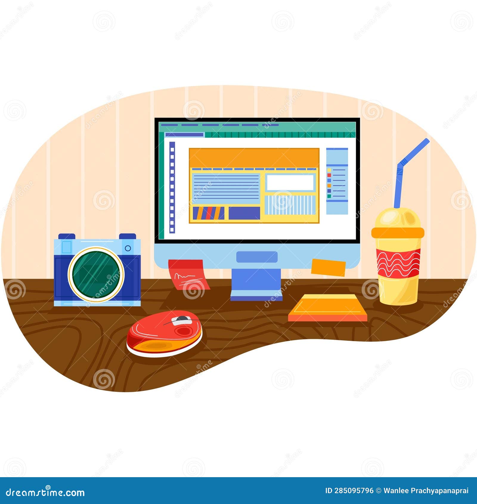 Vector Work Desk Table Design Office Workplace Stock Illustration ...