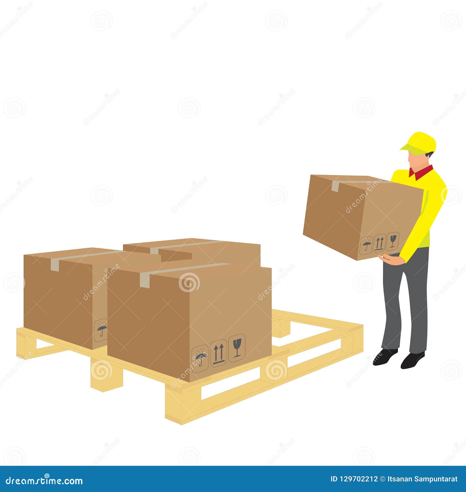 Vector of Worker Lifting Box in Store Stock Vector - Illustration of ...