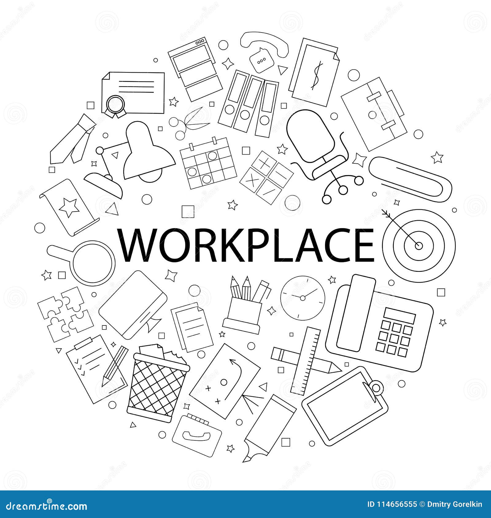 Vector Workplace Pattern with Word. Workplace Background Stock Vector ...