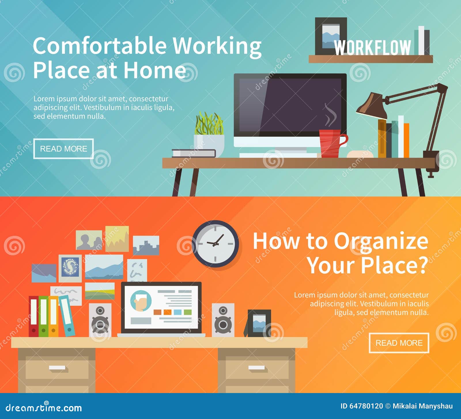 Vector Workplace Web Banners Stock Vector - Illustration of business ...