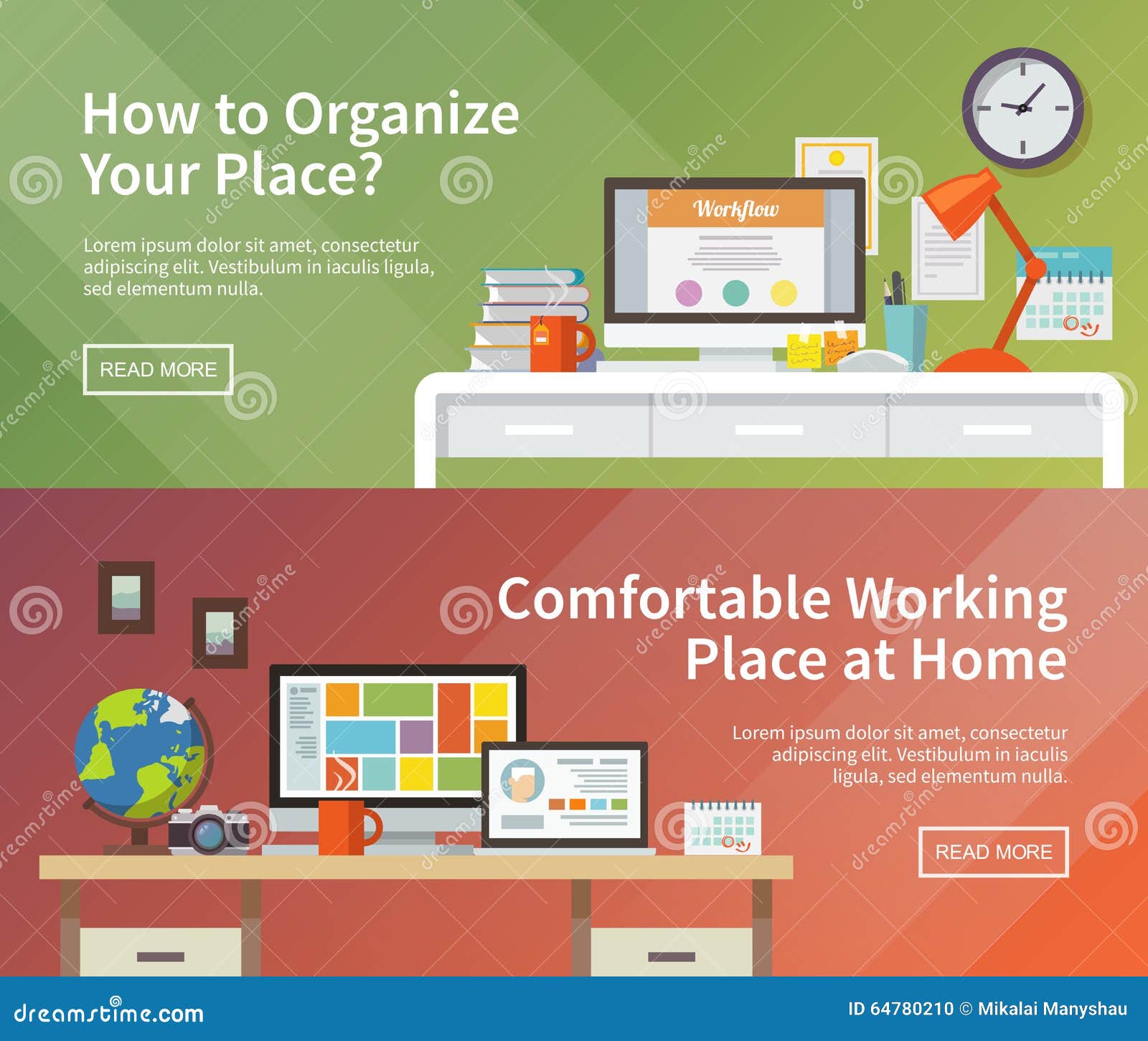 Vector Workplace Web Banners Stock Vector - Illustration of book ...