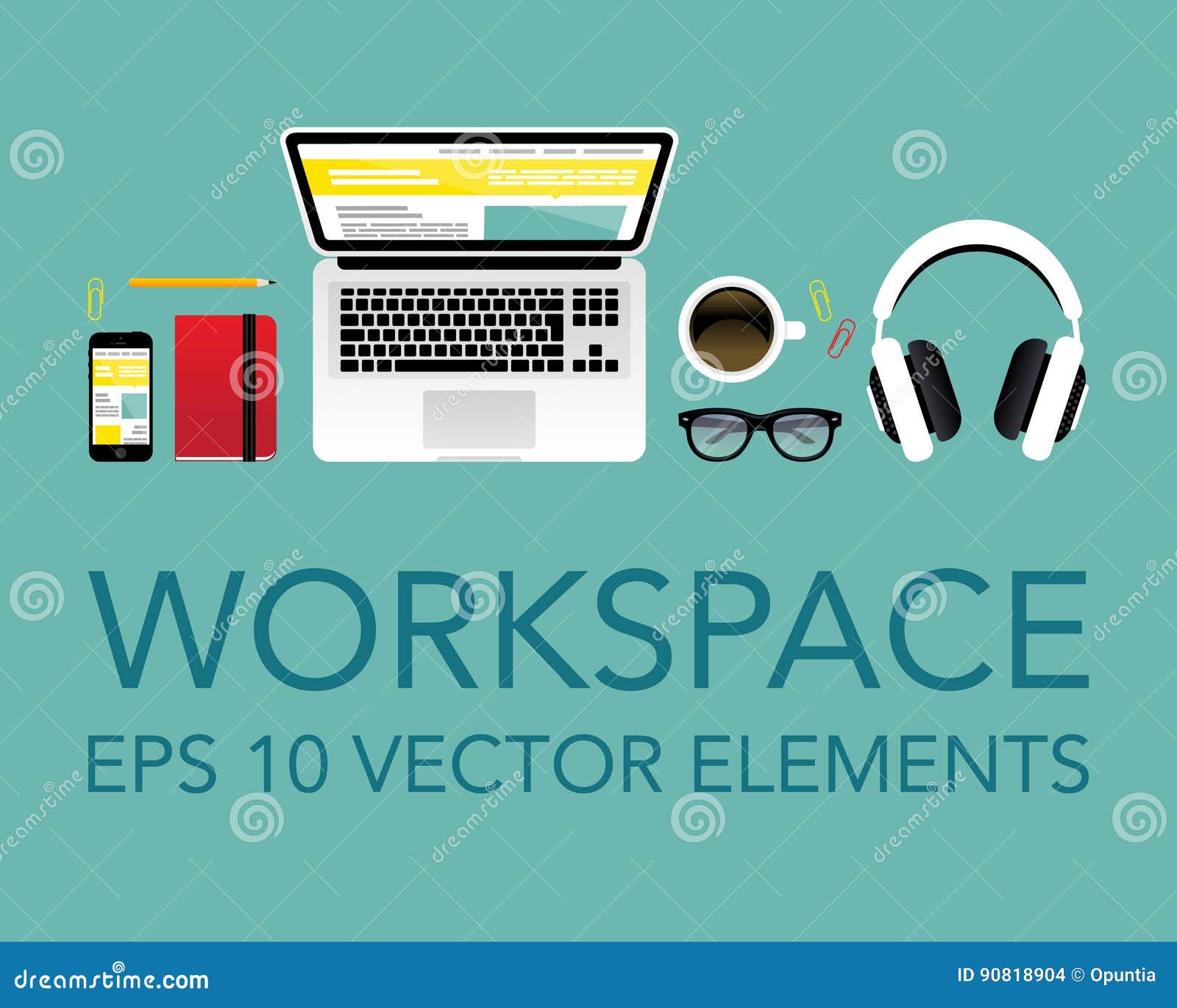 Vector workspace elements stock vector. Illustration of designer - 90818904