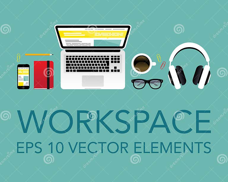 Vector workspace elements stock vector. Illustration of designer - 90818904