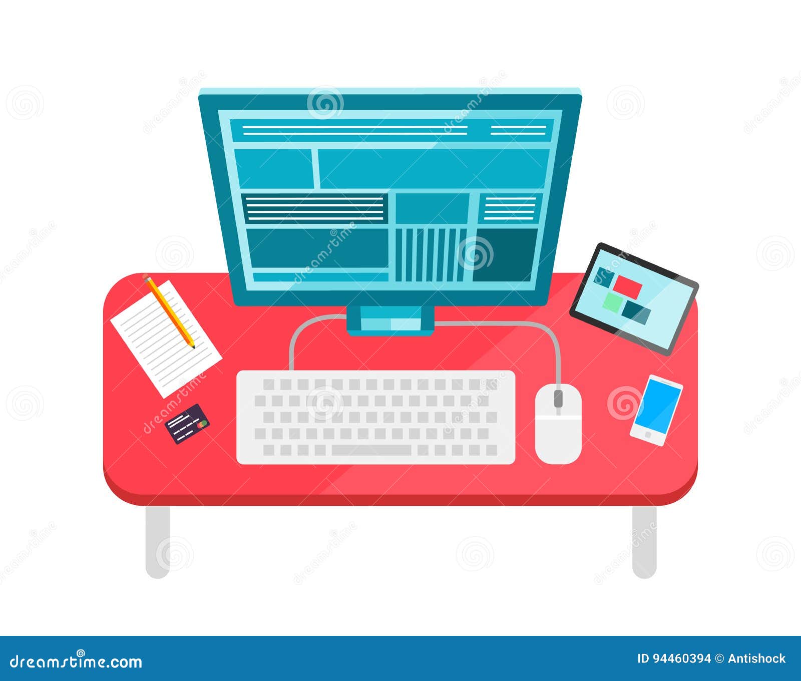 Vector workspace elements stock vector. Illustration of office - 94460394